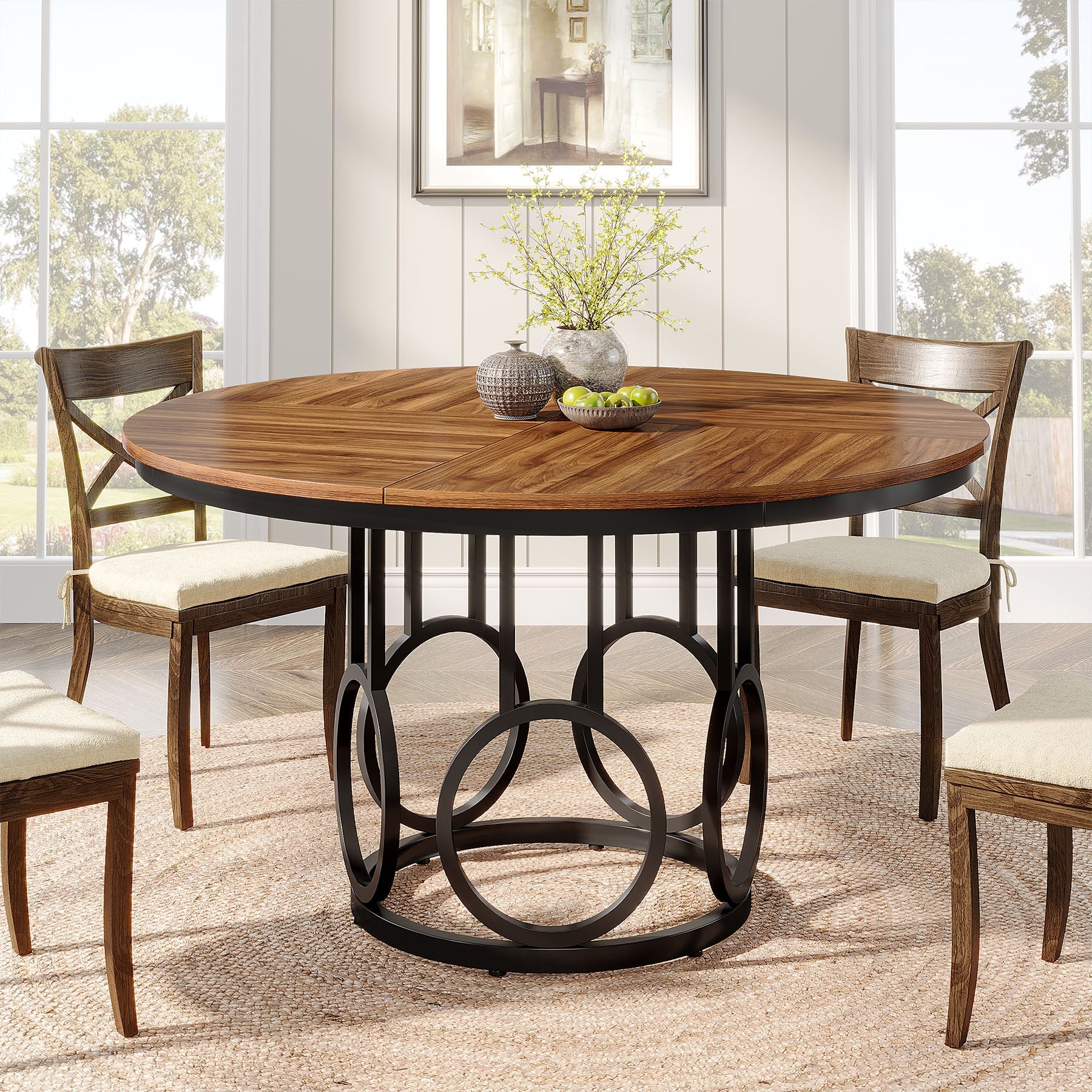 Tribesigns 47" Wood Dining Table, Round Kitchen Table for 4-6 People ...