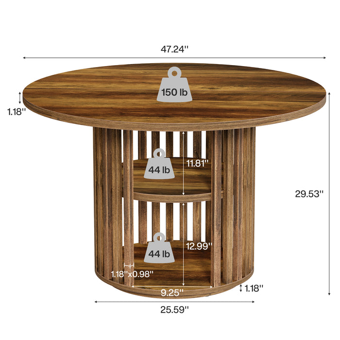 47" Farmhouse Dining Table, Round Kitchen Table with 2-Tier Shelf ...