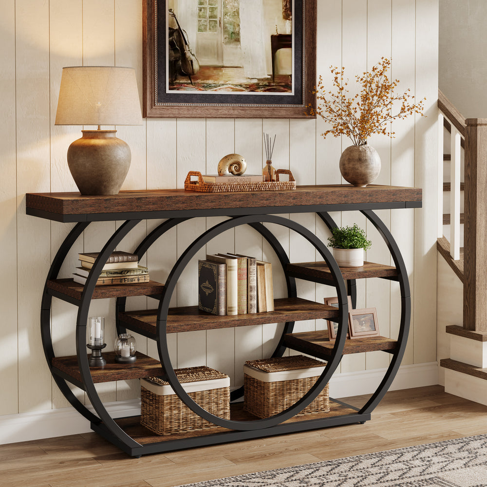 47.24" Console Table, 5-Tier Industrial Sofa Table with Metal Frame ...
