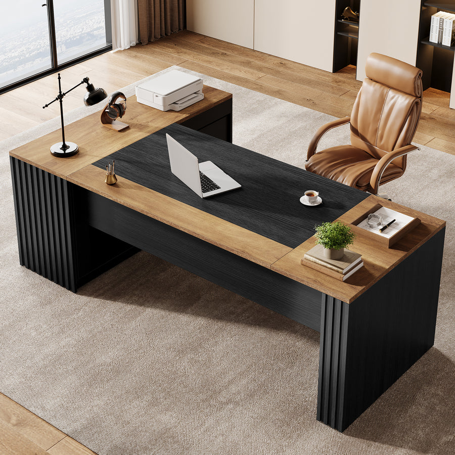 78.7" L-Shaped Executive Computer Desk with Cabinet and Shelves-Tribesigns