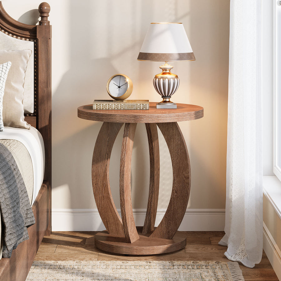 Round Nightstand with Storage, Large Bedside Table for Bedroom-Tribesigns