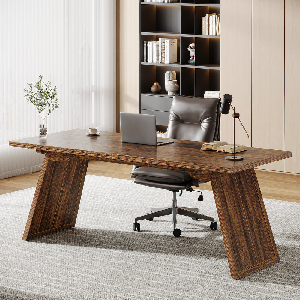 70.87" Executive Desk, Large Office Computer Desk with Slanted Legs ...