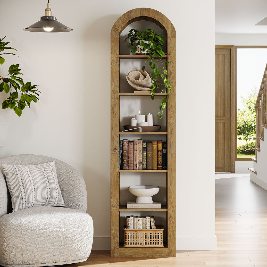 74.8" Arched Bookshelf, 6-Tier Narrow Open Bookcase Display Shelf ...