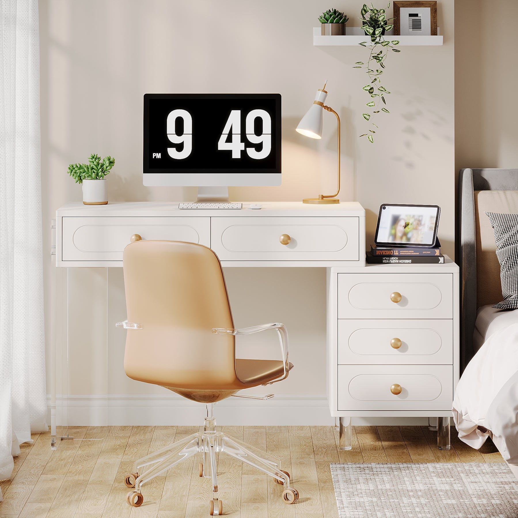 Tribesigns 5-Drawer Computer Desk with Transparent Acrylic Base & Legs