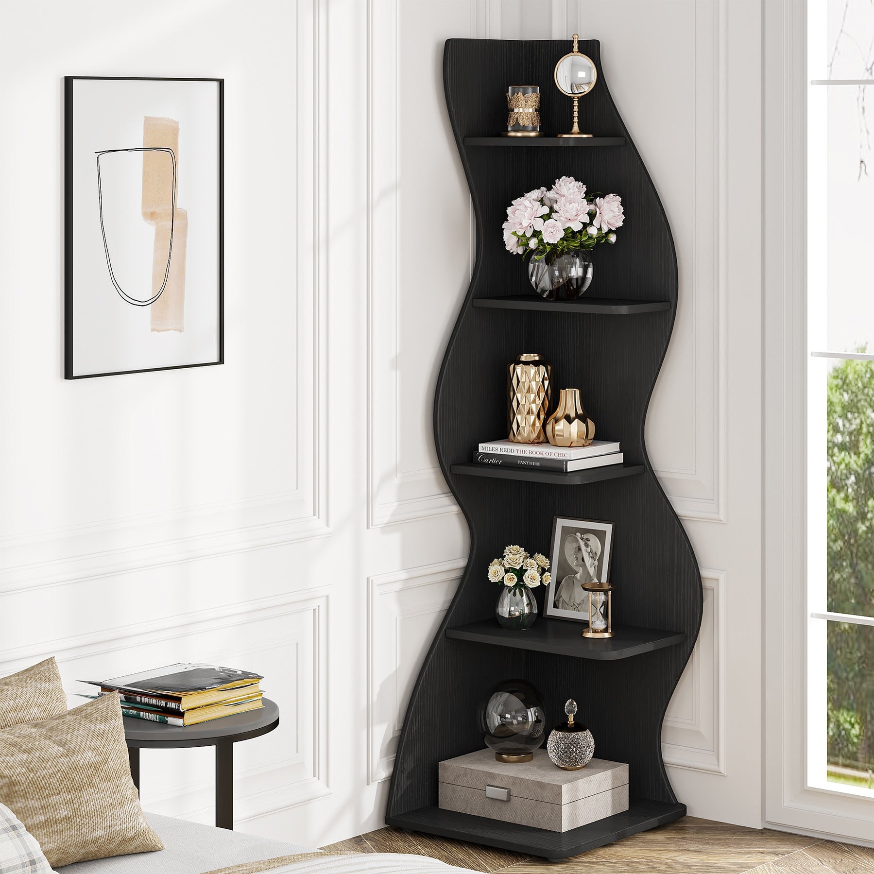 Tribesigns Corner Shelf, Modern 5-Tier Wall Corner Bookshelf Bookcase