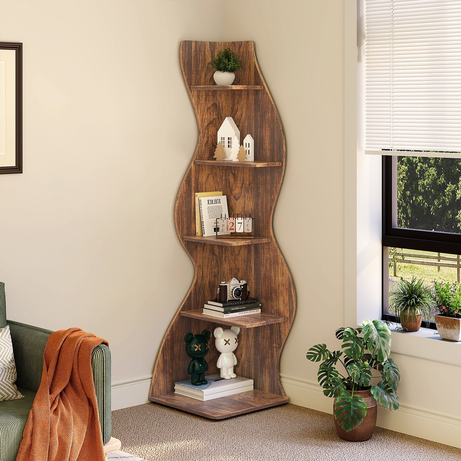 Tribesigns Corner Shelf, Modern 5-Tier Wall Corner Bookshelf Bookcase