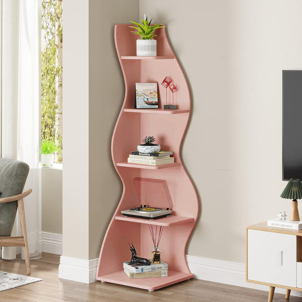 Corner Bookcase | Metal & Wood Corner Bookcase-Tribesigns