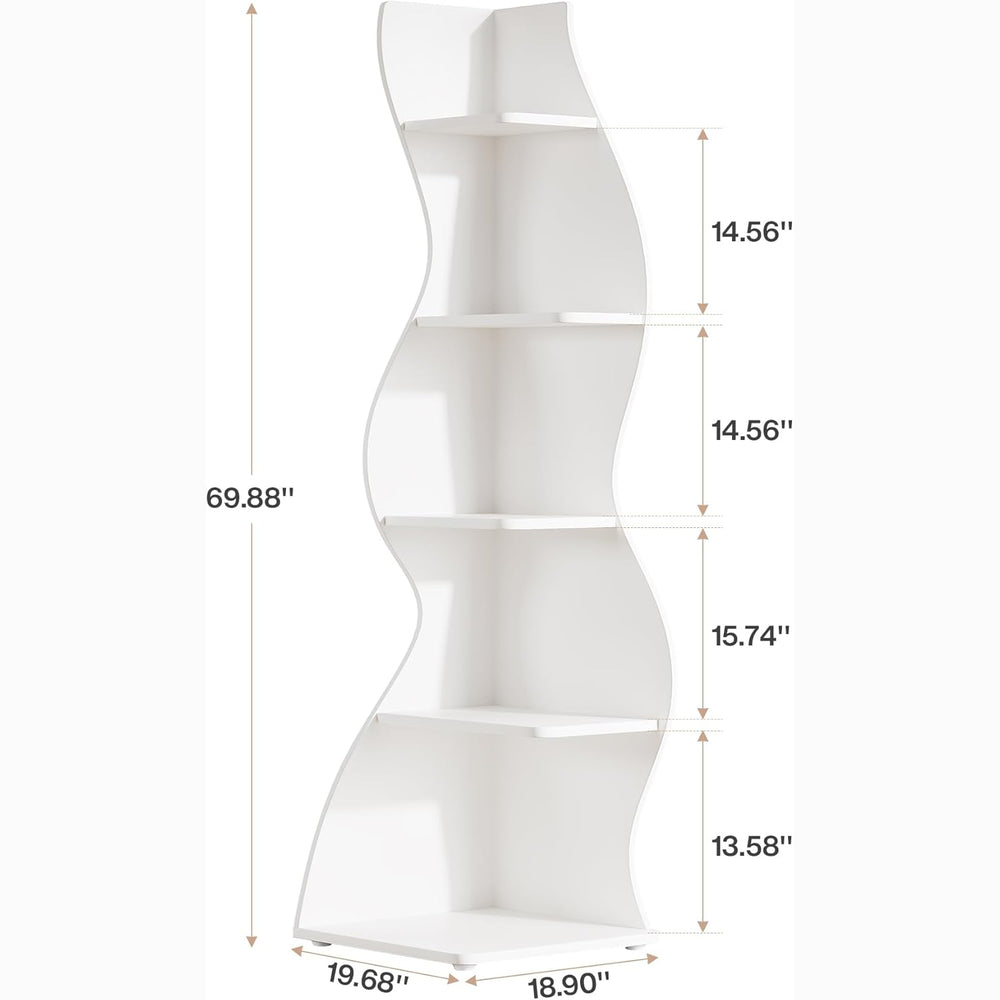 Tribesigns Wavy Corner Shelf, 5-Tier Curved Bookshelf for Small Spaces ...