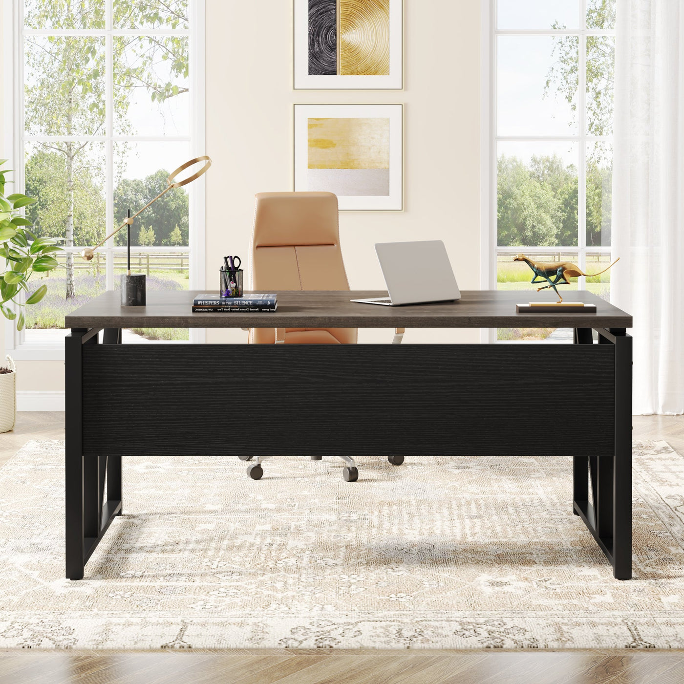 Tribesigns 55" /63" Computer Desk with Bottom Storage Shelf