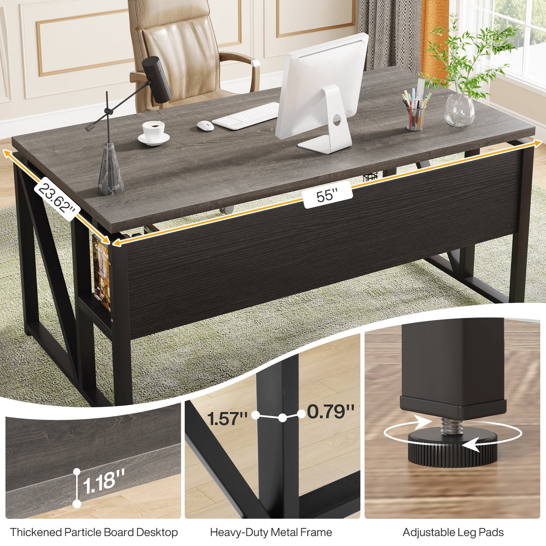 Tribesigns 55" /63" Computer Desk with Bottom Storage Shelf