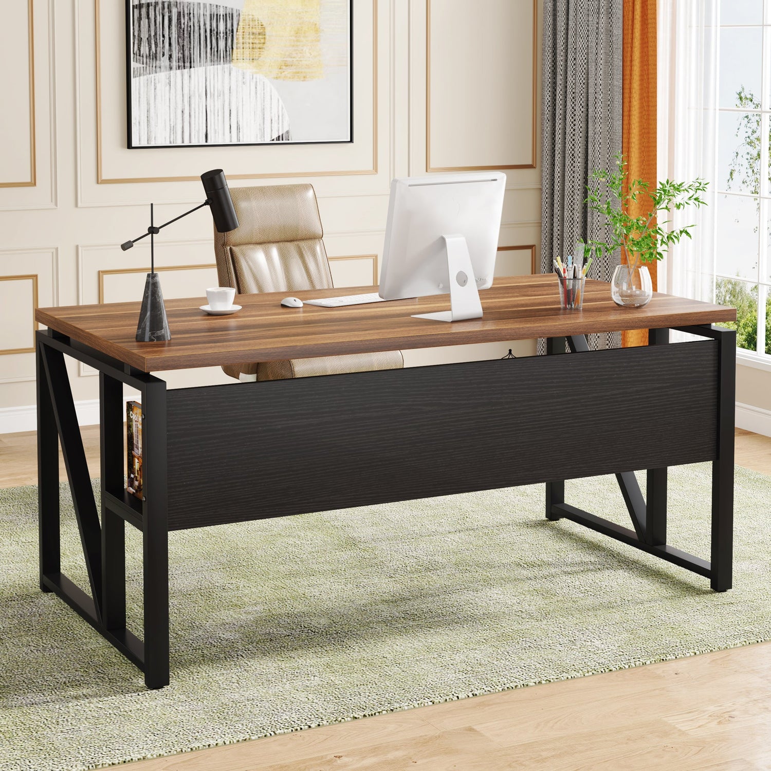 Tribesigns 55" /63" Computer Desk with Bottom Storage Shelf-Tribesigns