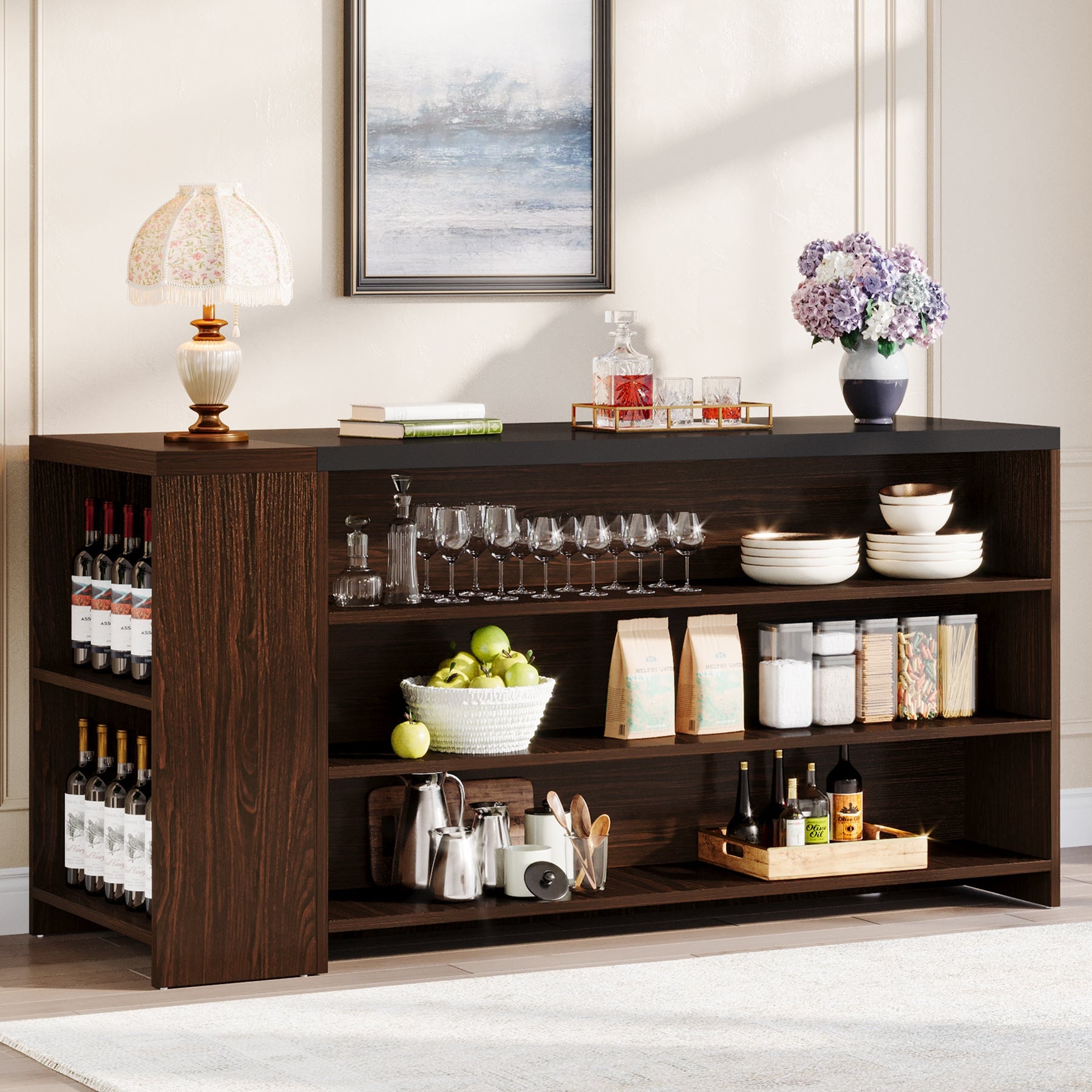 Tribesigns 55" Coffee Bar Table, 5-Tier Kitchen Island Storage Cabinet