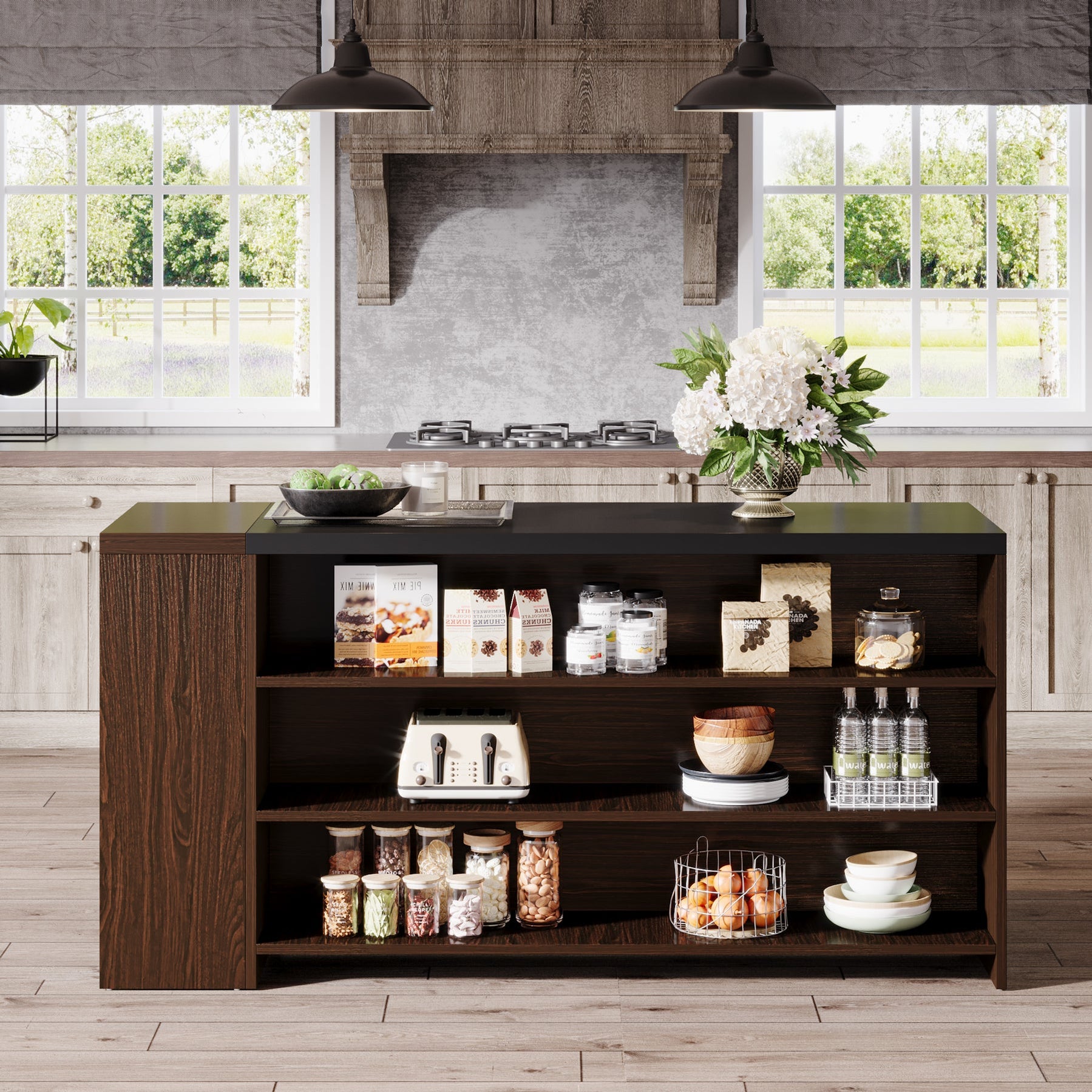 Tribesigns 55" Coffee Bar Table, 5-Tier Kitchen Island Storage Cabinet
