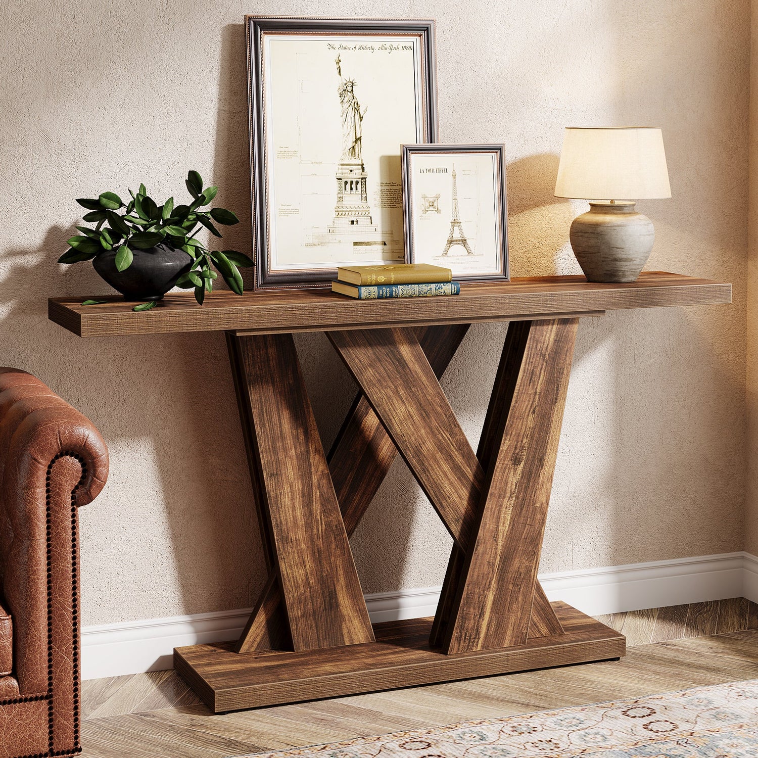 Tribesigns 55" Console Table, Entryway Table With Geometric Base-Tribesigns