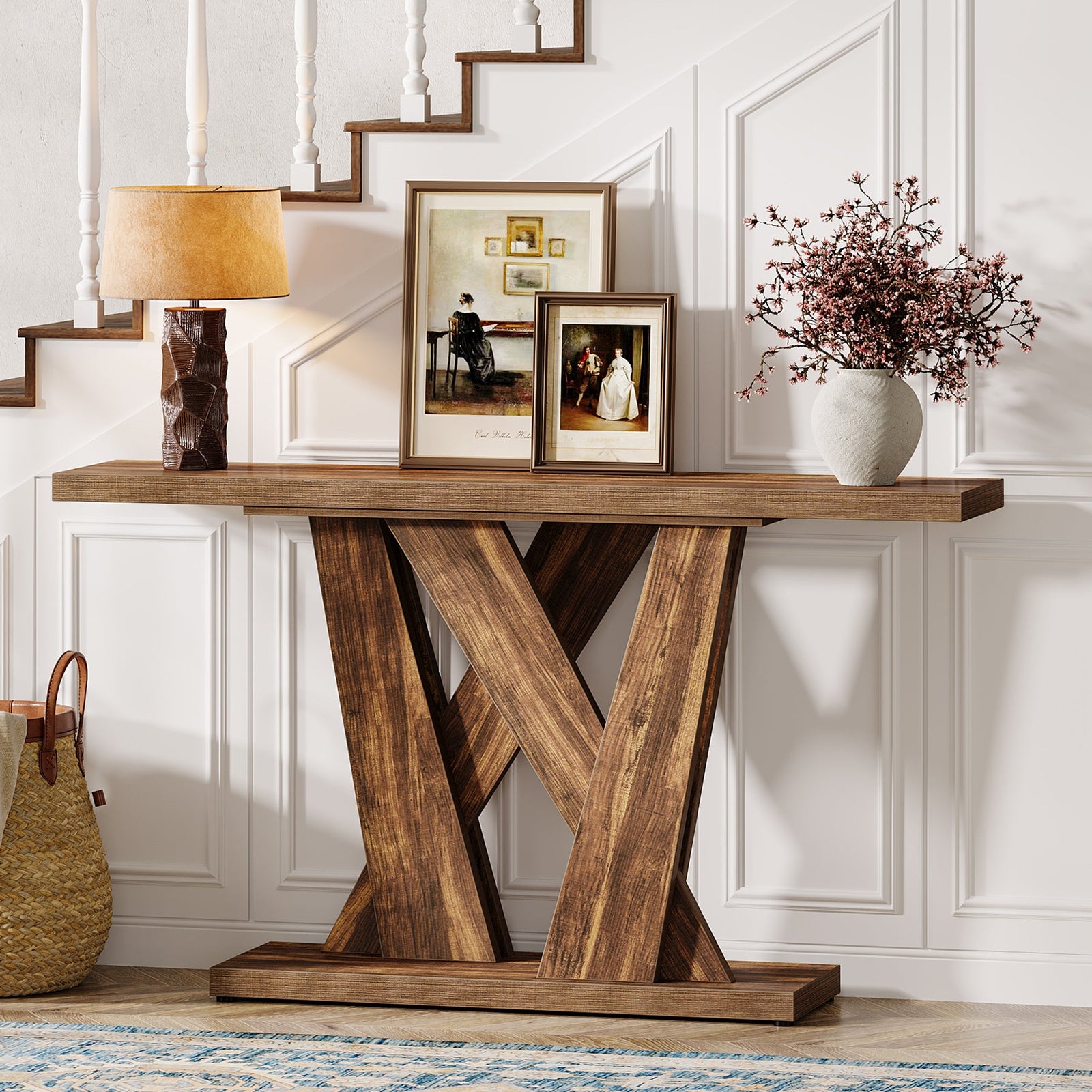 Tribesigns 55" Console Table, Entryway Table With Geometric Base-Tribesigns