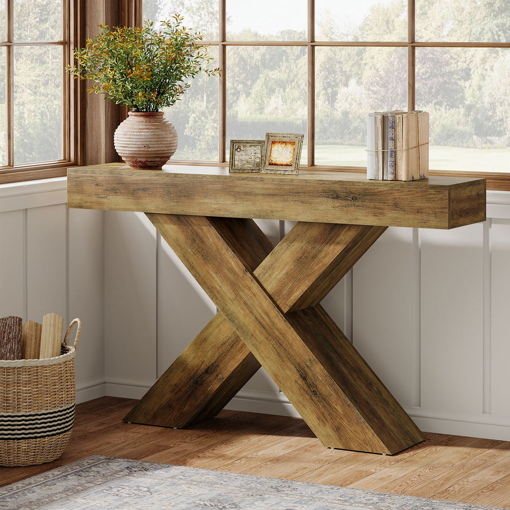 Tribesigns 55" Console Table, Wooden Unique Design Sofa Foyer Table ...
