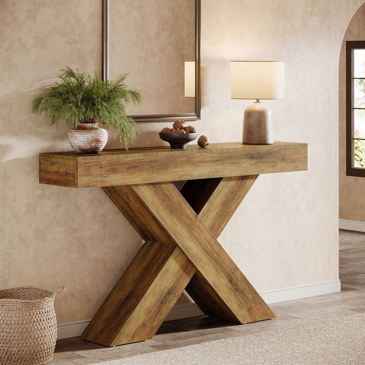 Tribesigns 55" Console Table, Wooden Unique Design Sofa Foyer Table ...
