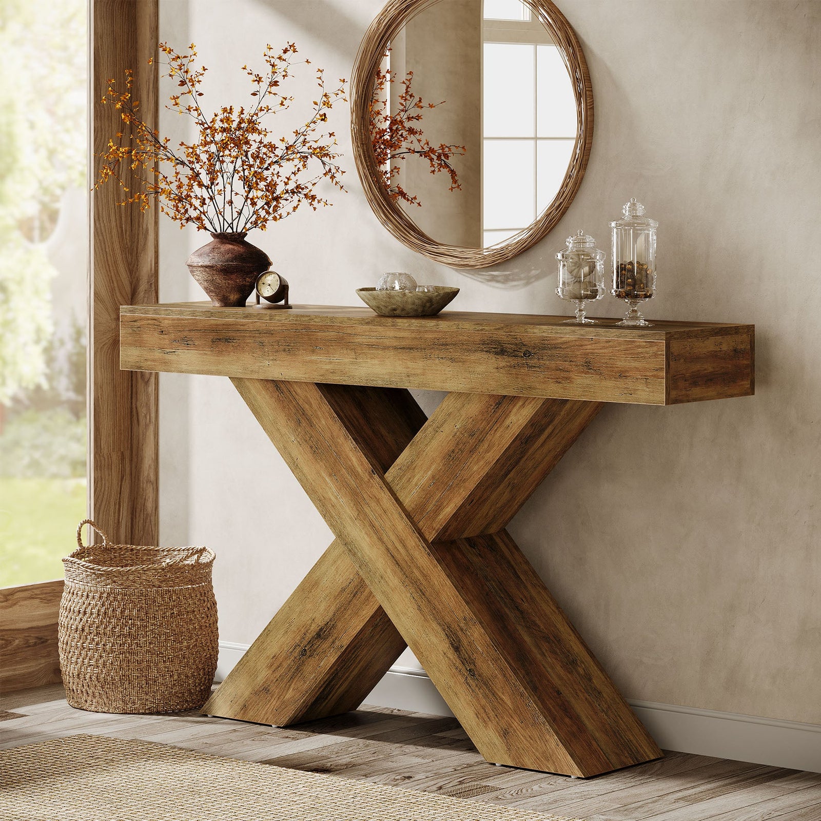 Tribesigns 55" Console Table, Wooden Unique Design Sofa Foyer Table ...