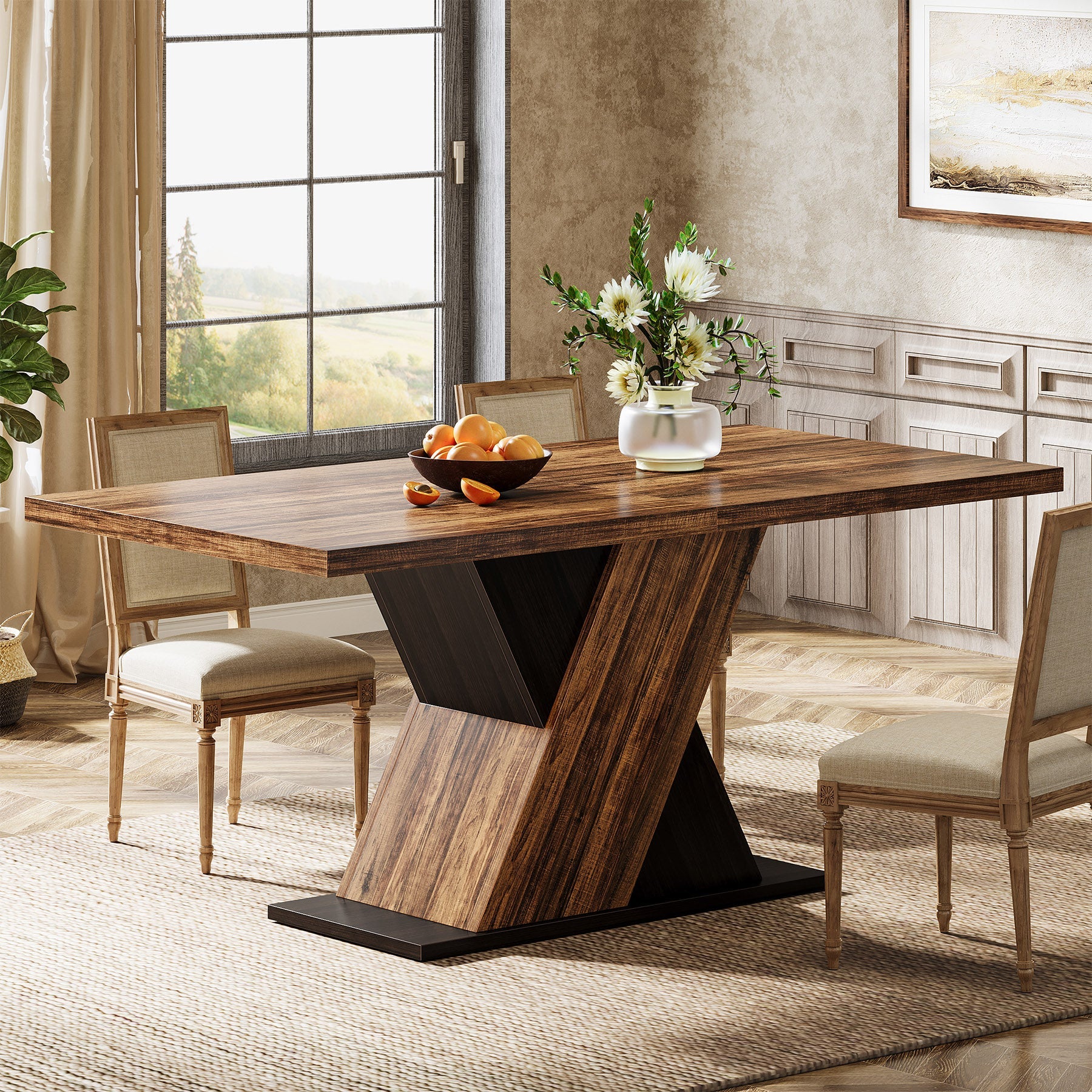 Tribesigns 55" Dining Table, Wood Kitchen Dinner Table for 4-6-Tribesigns