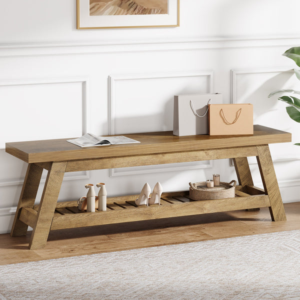 Tribesigns 55" Entryway Bench, 2-Tier Foyer Seating Bench with Storage ...