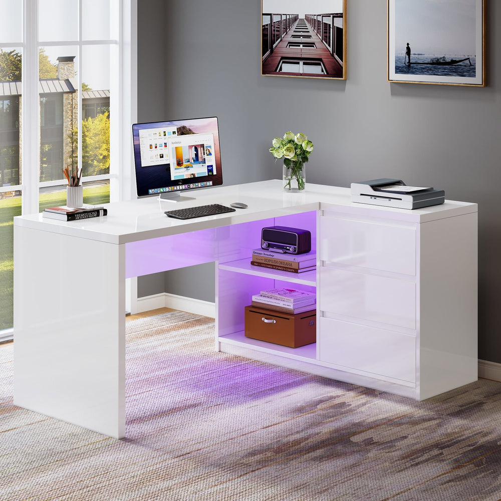 Tribesigns 55" Executive Desk, L-Shaped Computer Desk with 3 Drawers ...