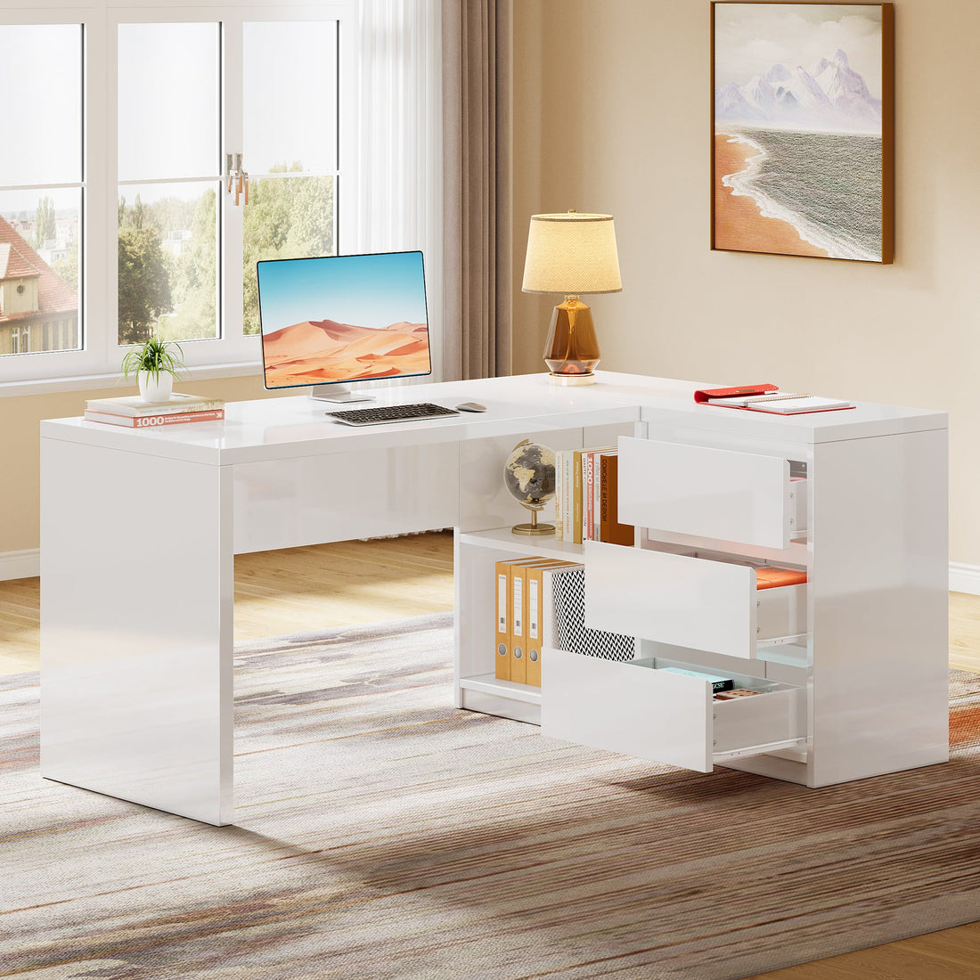 Tribesigns 55" Executive Desk, L-Shaped Computer Desk with 3 Drawers ...