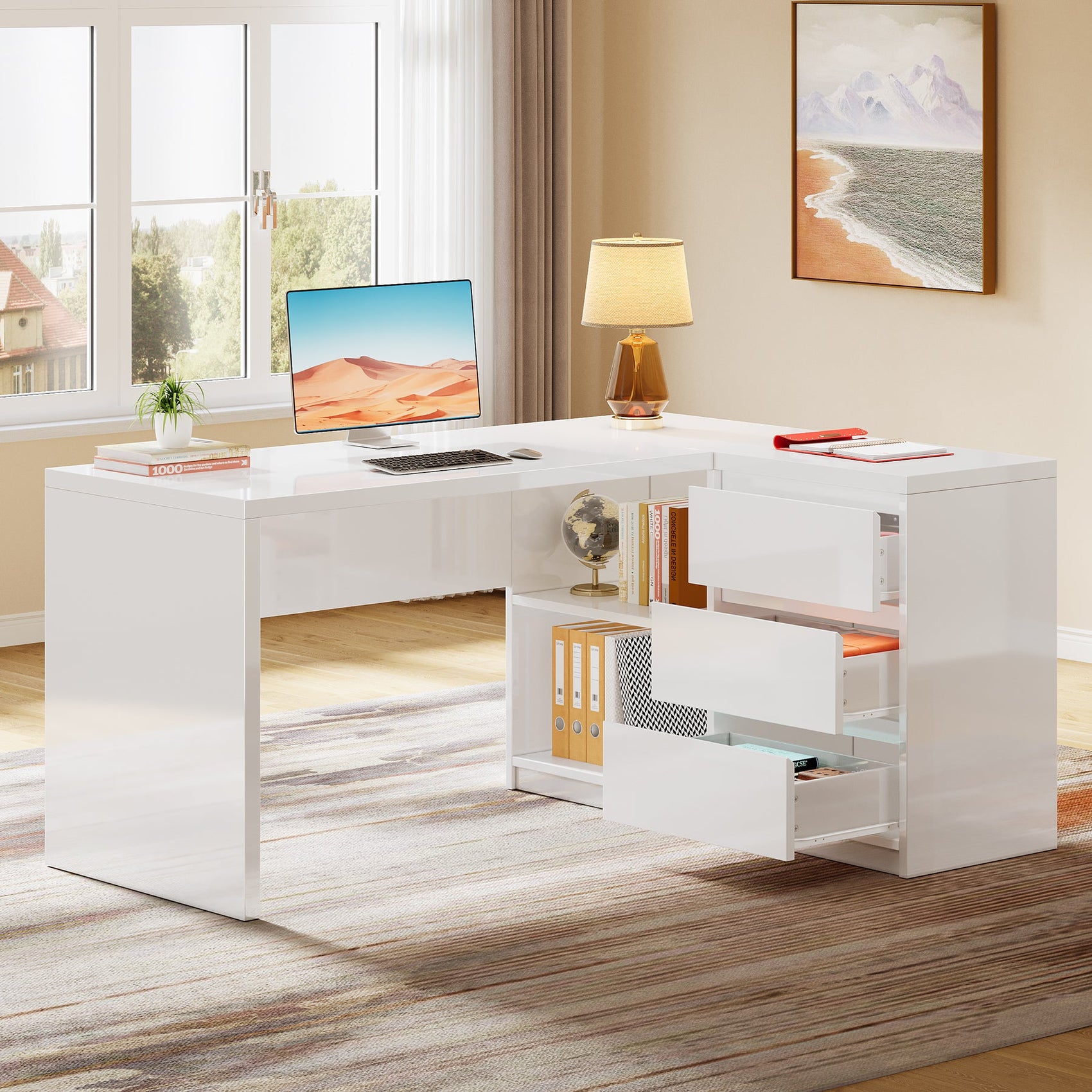 Tribesigns 55" Executive Desk, L-Shaped Computer Desk with 3 Drawers ...