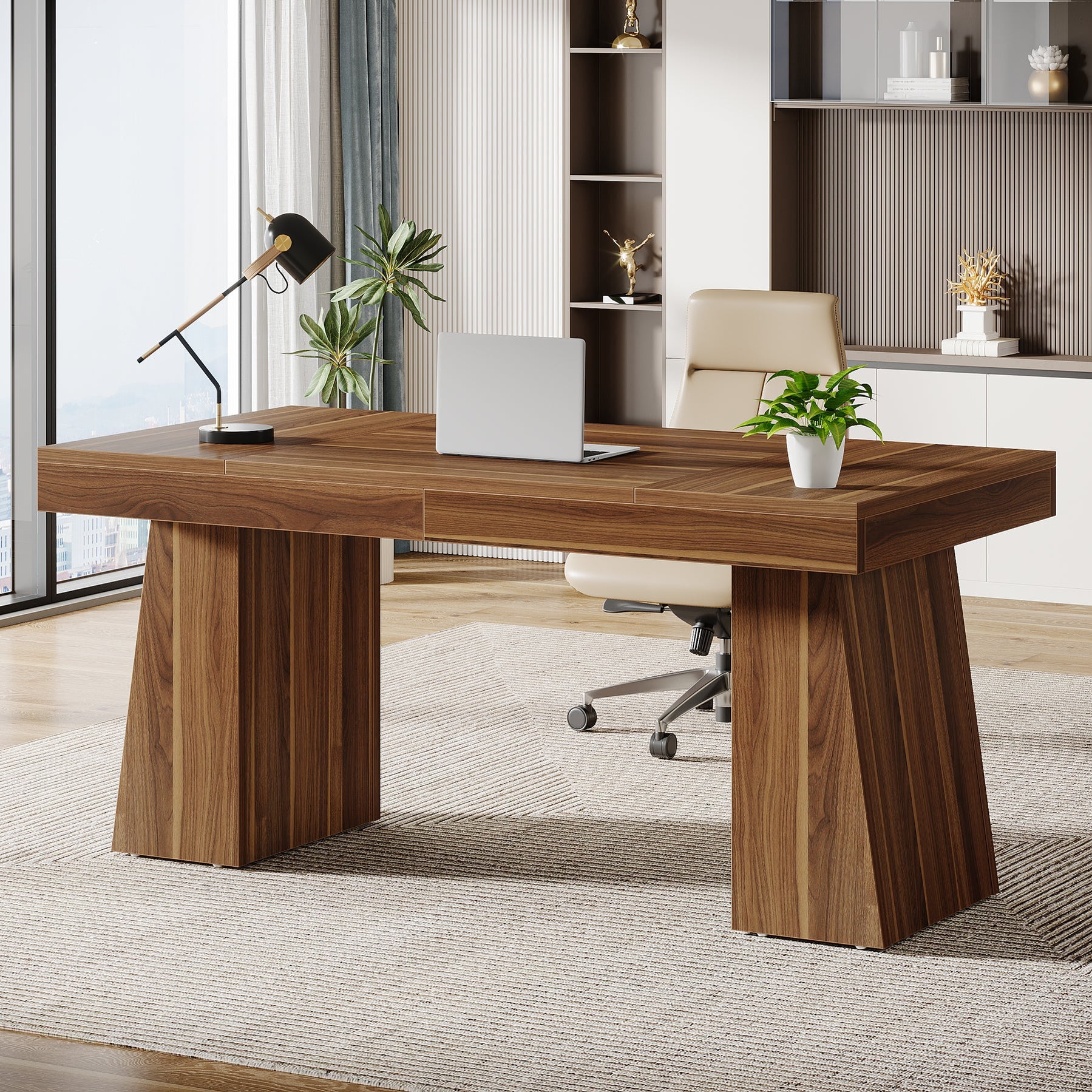 Tribesigns 55" Executive Desk, Wood Computer Desk Workstation Desk