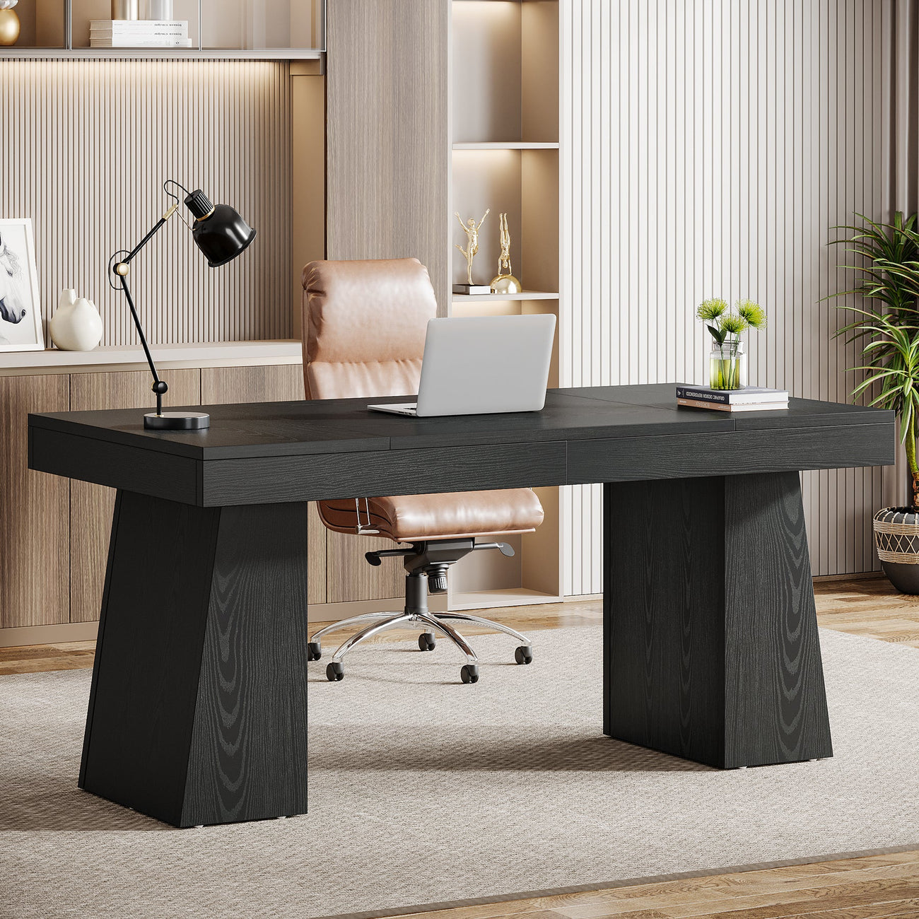Tribesigns 55" Executive Desk, Wood Computer Desk Workstation Desk ...