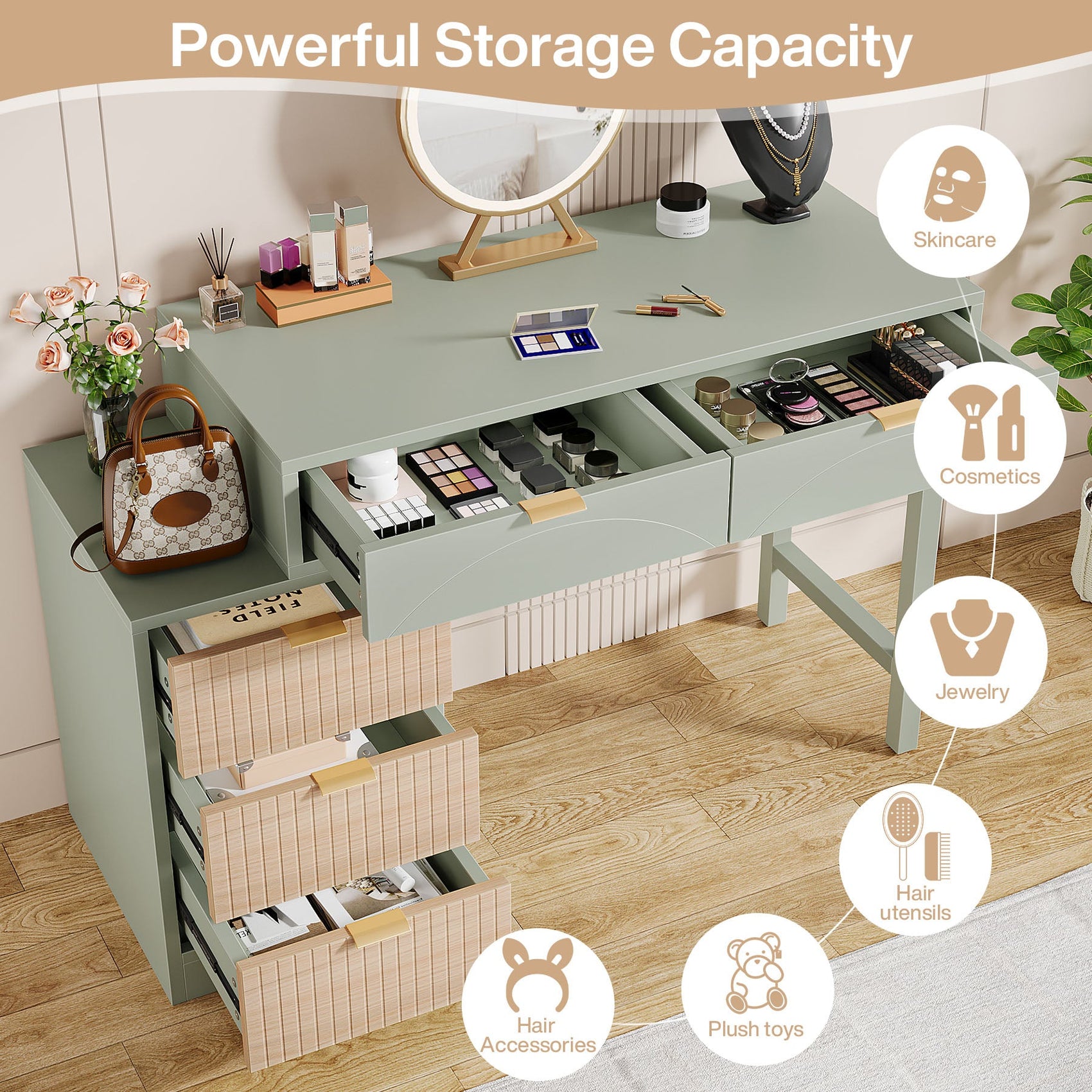 Tribesigns 55" Makeup Vanity Table, Rustic Dressing Table Makeup Table ...