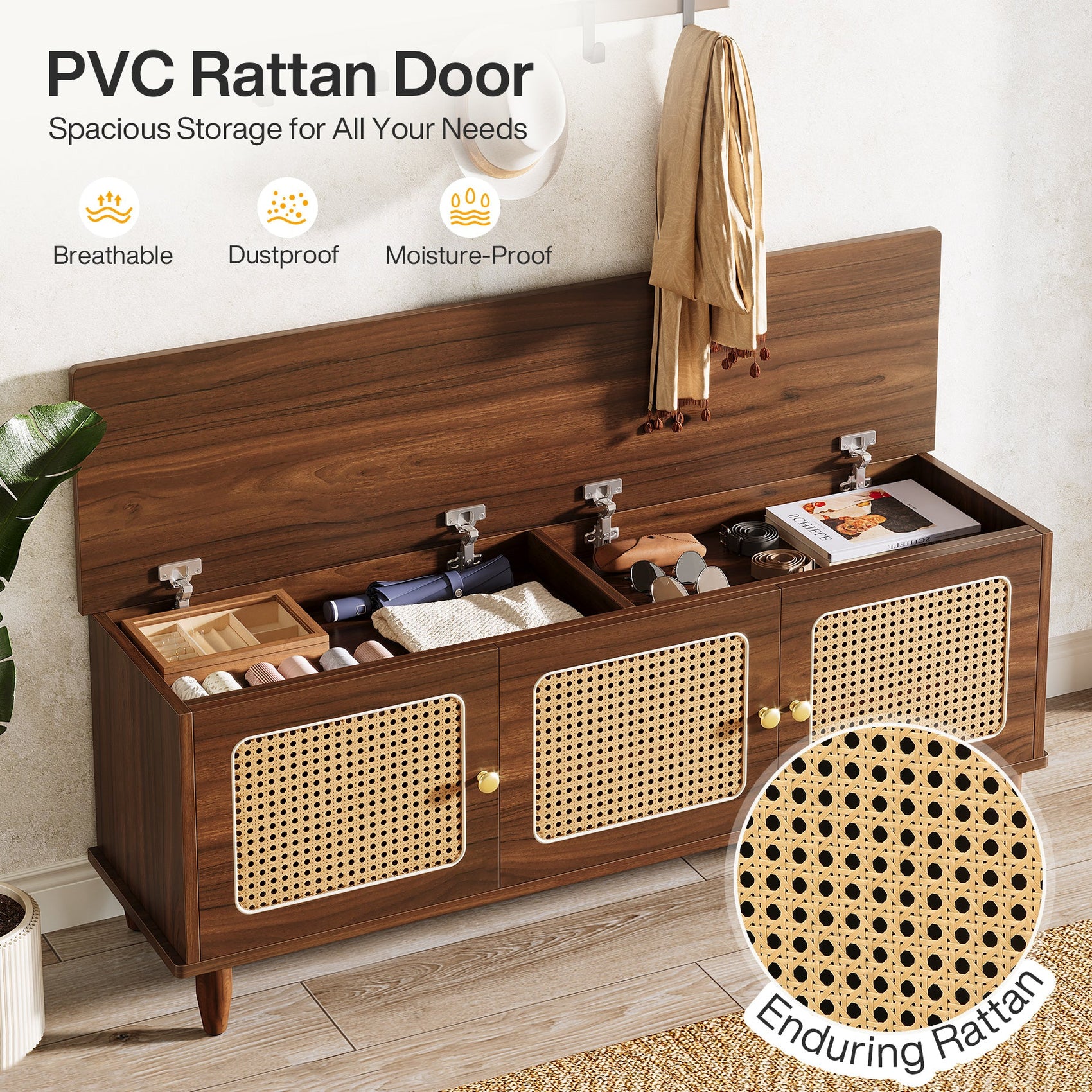 Entryway Bench with Shoe Rack - 55" Storage Bench with Lift Top-Tribesigns