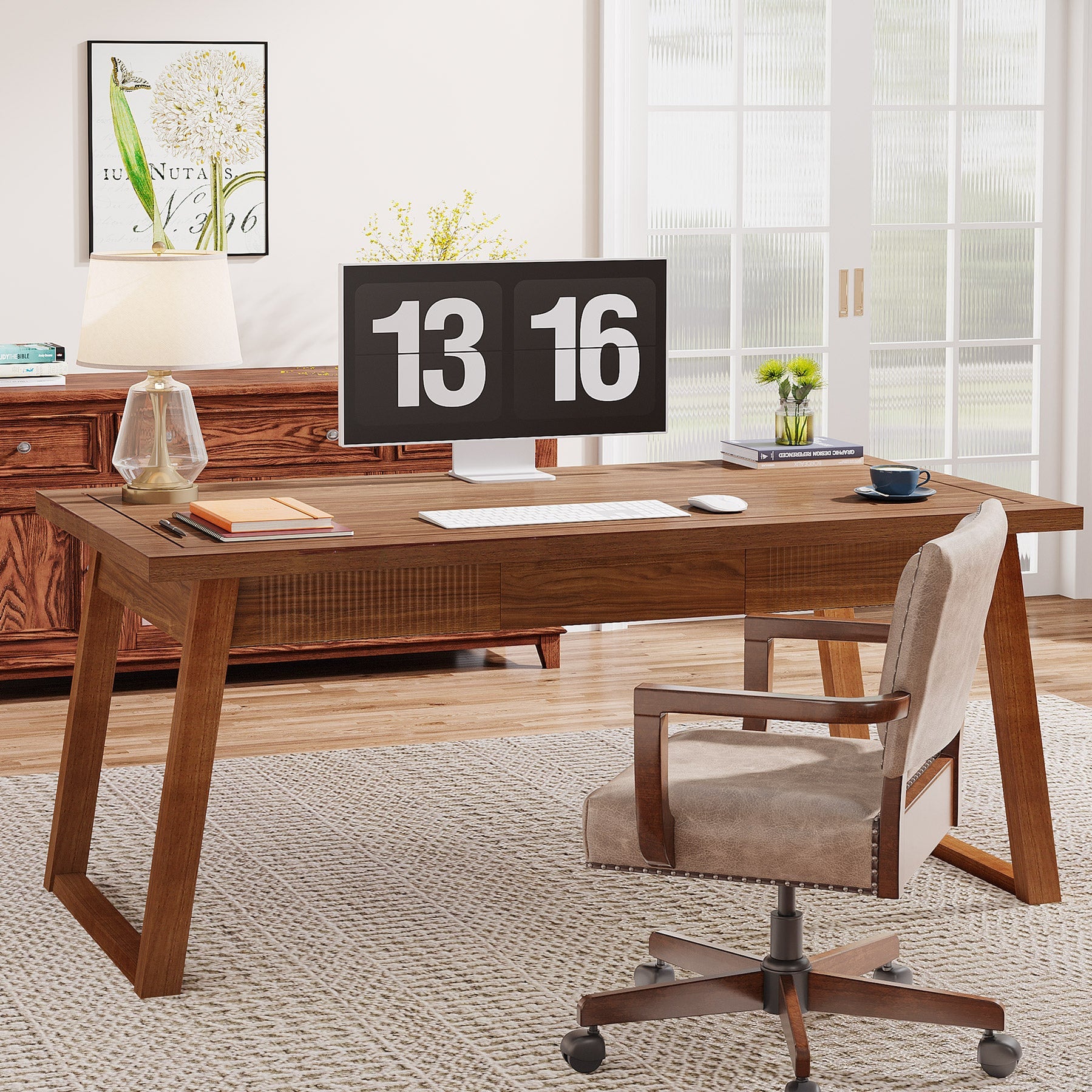 Tribesigns 55" Wood Computer Desk Study Table with Drawer