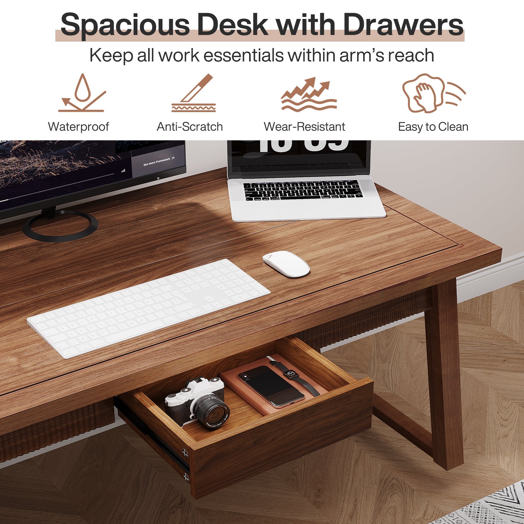 Tribesigns 55" Wood Computer Desk Study Table with Drawer