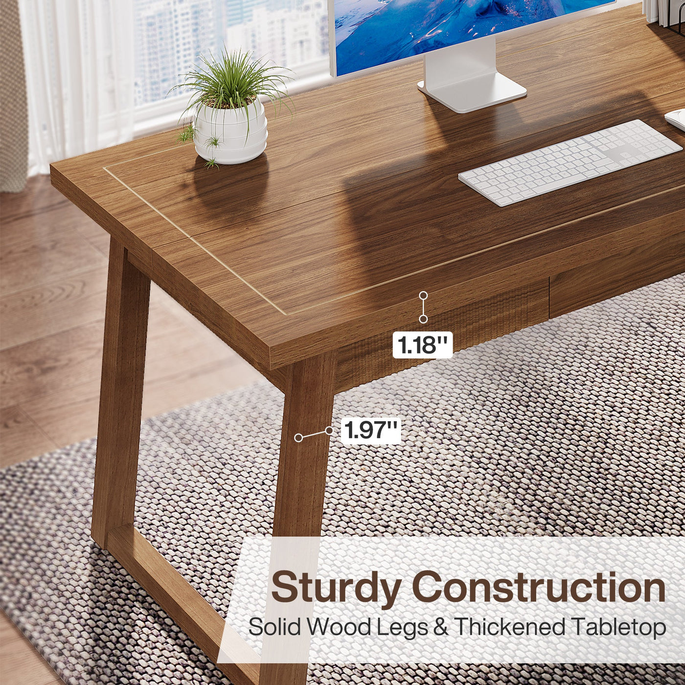 Tribesigns 55" Wood Computer Desk Study Table with Drawer