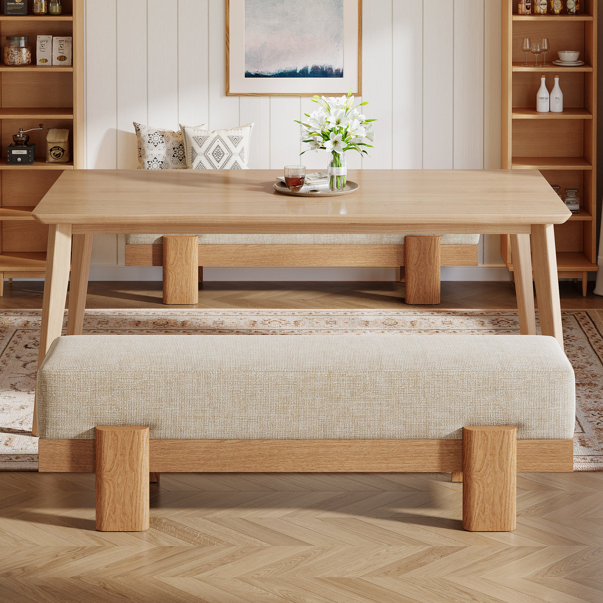55" Dining Bench, Modern Kitchen Benches with Fabric Padded Seat-Tribesigns