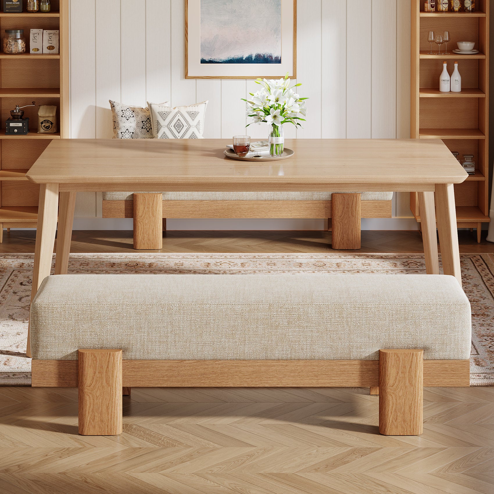 55" Dining Bench, Modern Kitchen Benches with Fabric Padded Seat-Tribesigns