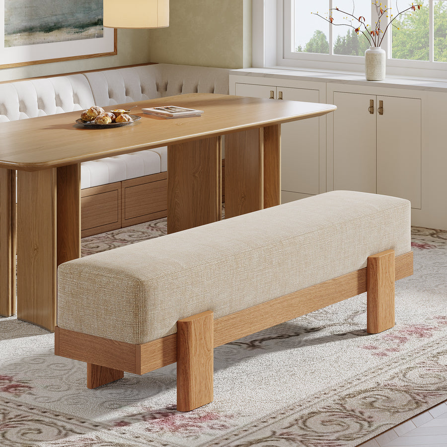 55" Dining Bench, Modern Kitchen Benches with Fabric Padded Seat-Tribesigns