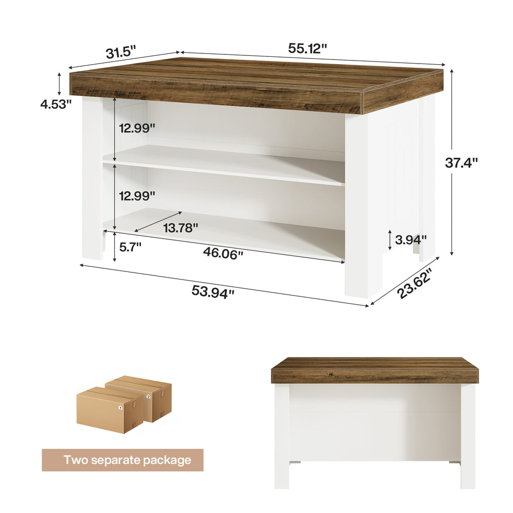55" Kitchen Island Table, Counter Height Bar Table with Shelves-Tribesigns