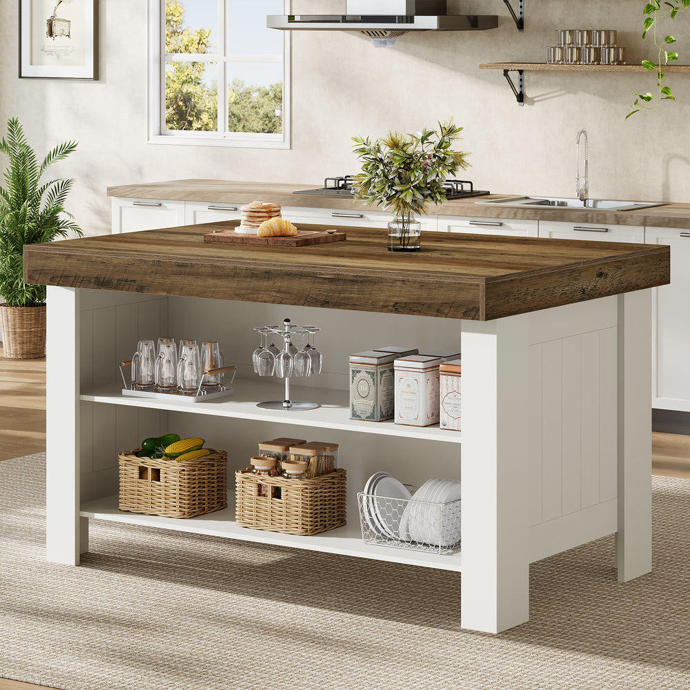 55" Kitchen Island Table, Counter Height Bar Table with Shelves-Tribesigns