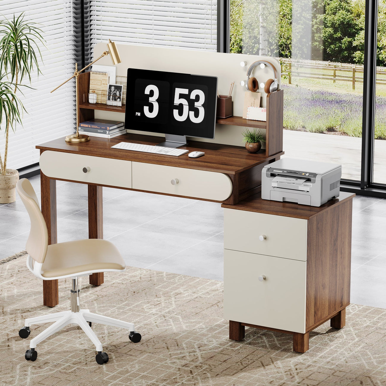 Tribesigns 56" Computer Desk Office Desk Study Table with File Drawers ...