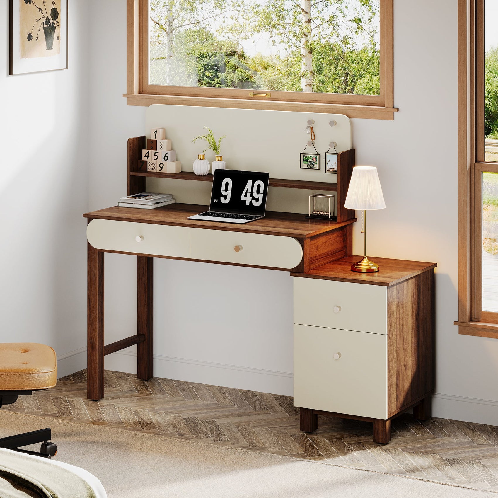 Tribesigns 56" Computer Desk Office Desk Study Table with File Drawers ...