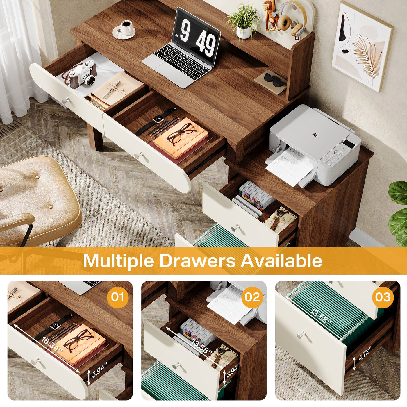 Tribesigns 56" Computer Desk Office Desk Study Table with File Drawers ...