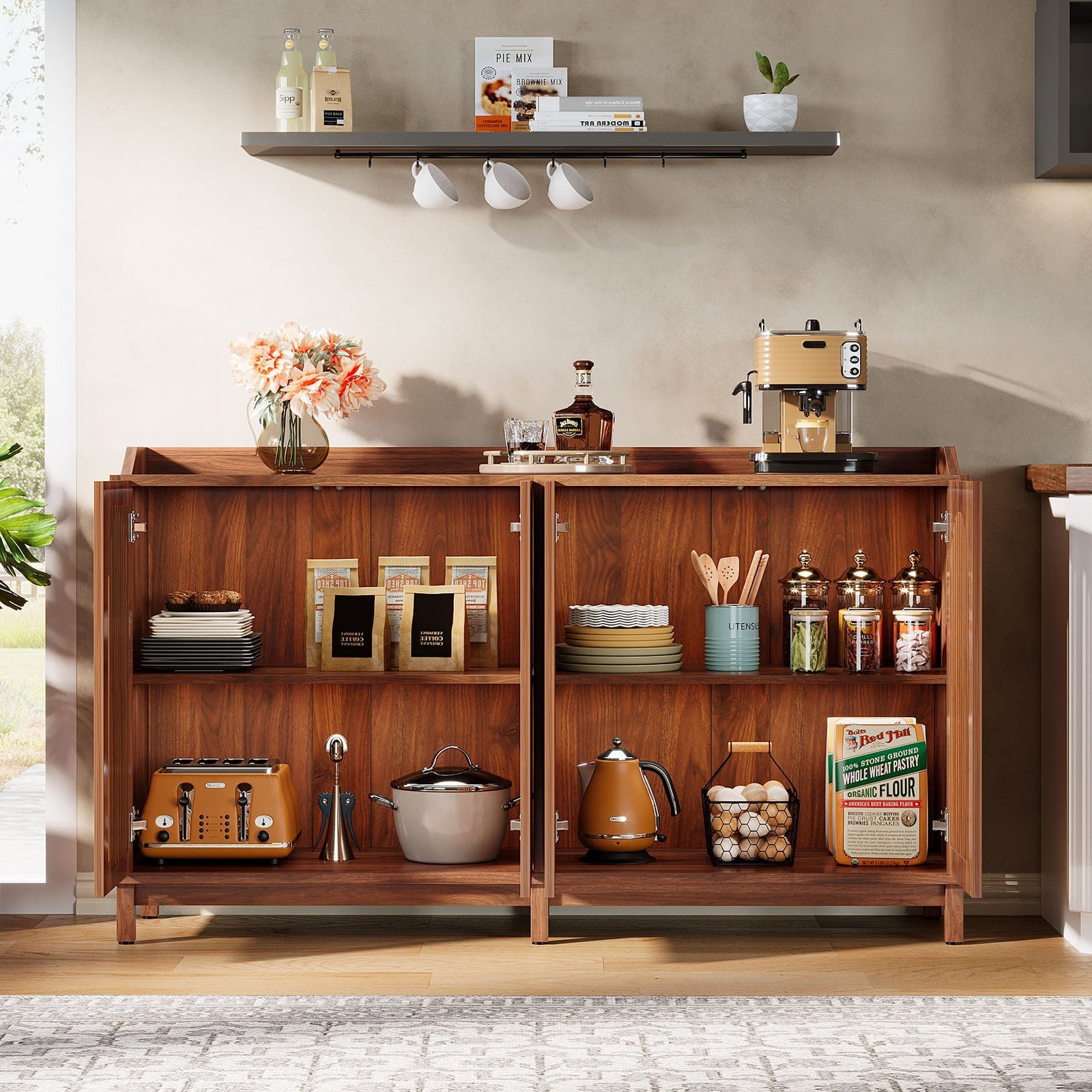 57" Farmhouse Sideboard Buffet Cabinet with Adjustable Shelves-Tribesigns
