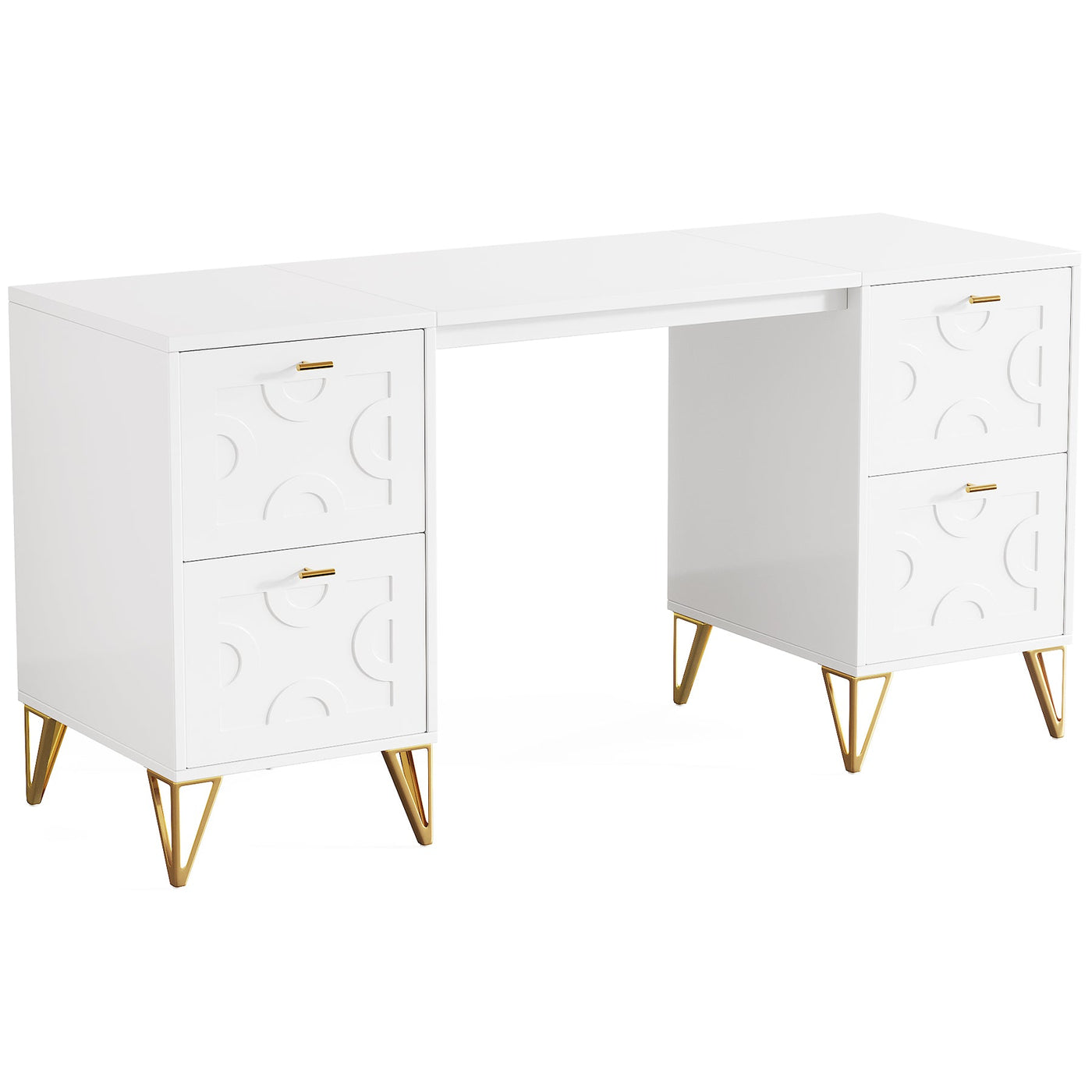 Tribesigns 59" White Executive Desk with File Drawers, Computer Desk