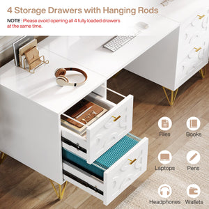 Tribesigns 59" White Executive Desk with File Drawers, Computer Desk