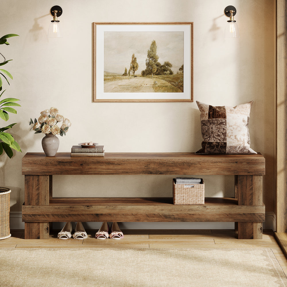 59" Entryway Bench, 2-Tier Shoe Bench Seat End of Bed Storage Benches ...