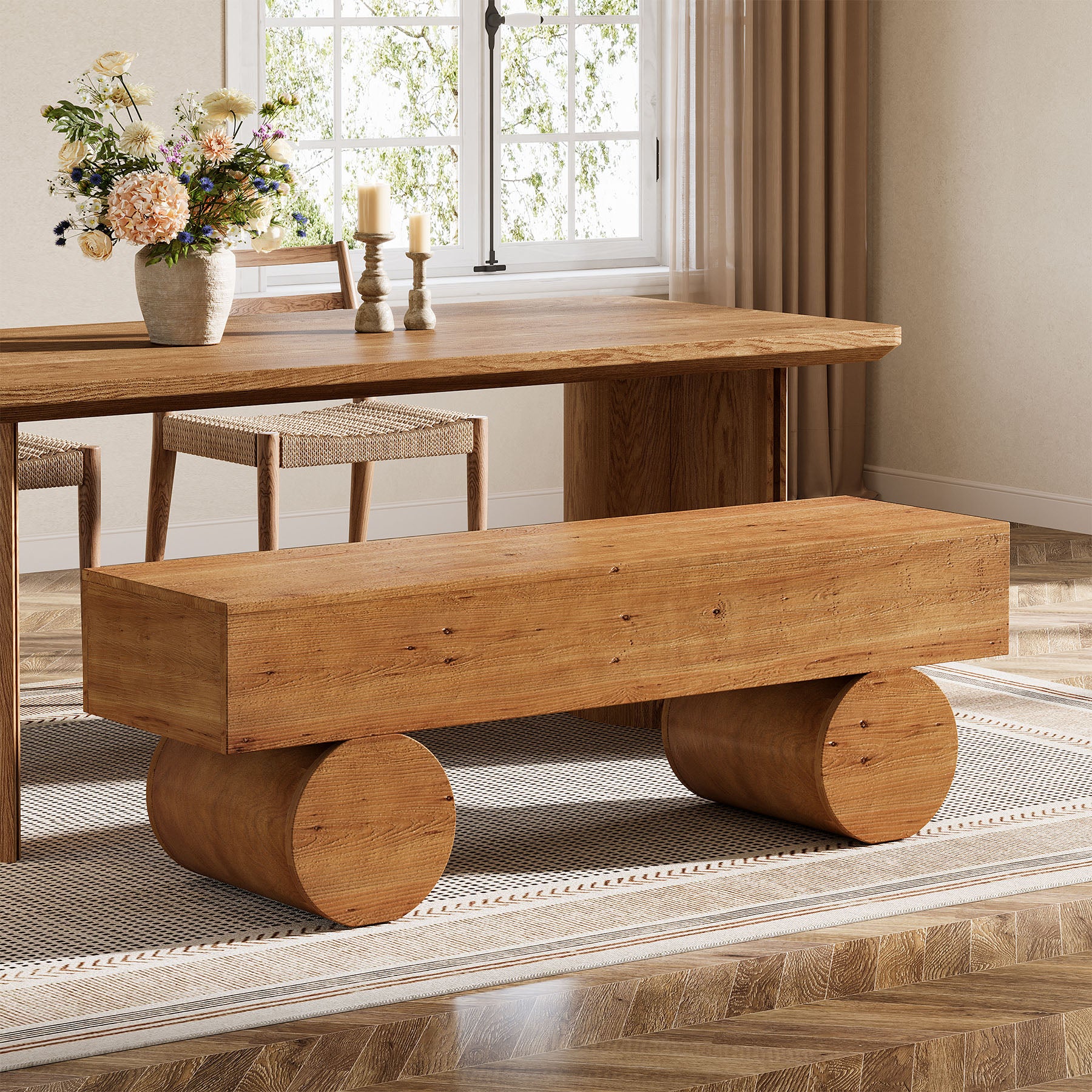 59" Dining Bench, Solid Wood Kitchen Table Bench with Thickened Seat ...