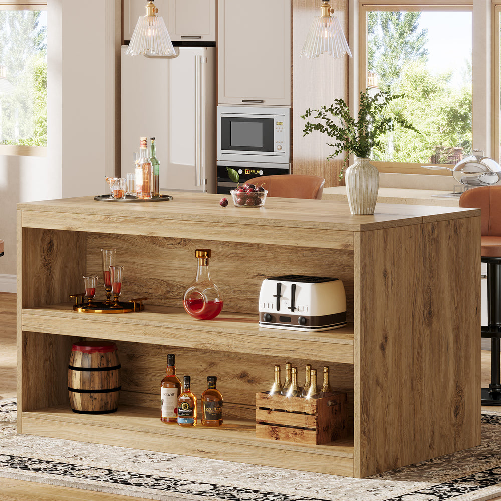 59" Home Bar Table, Pub Table Coffee Bar Cabinet with 2-Tier Shelves ...