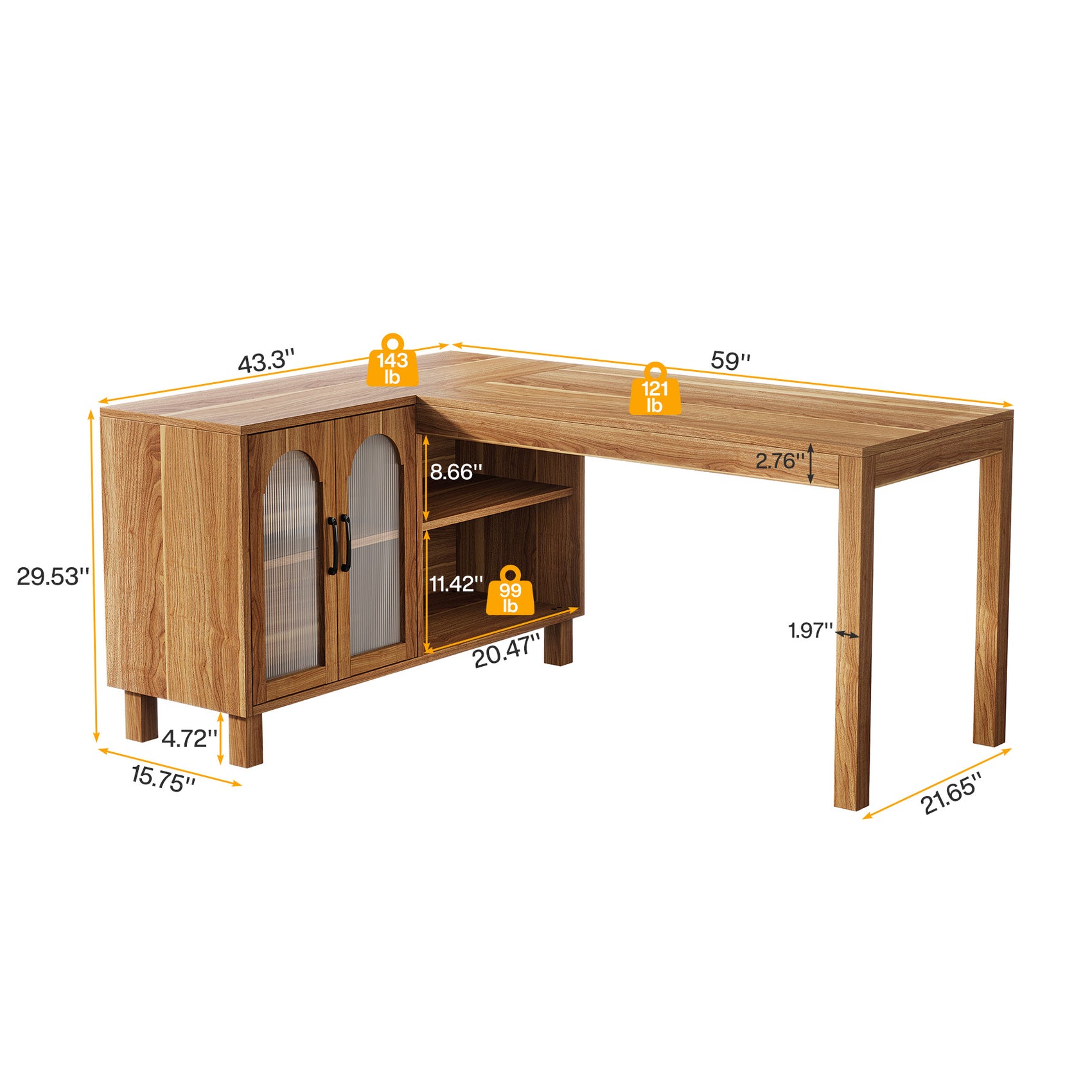 59" L-Shaped Office Desk For Home Office, Desk With Cabinet Storage ...
