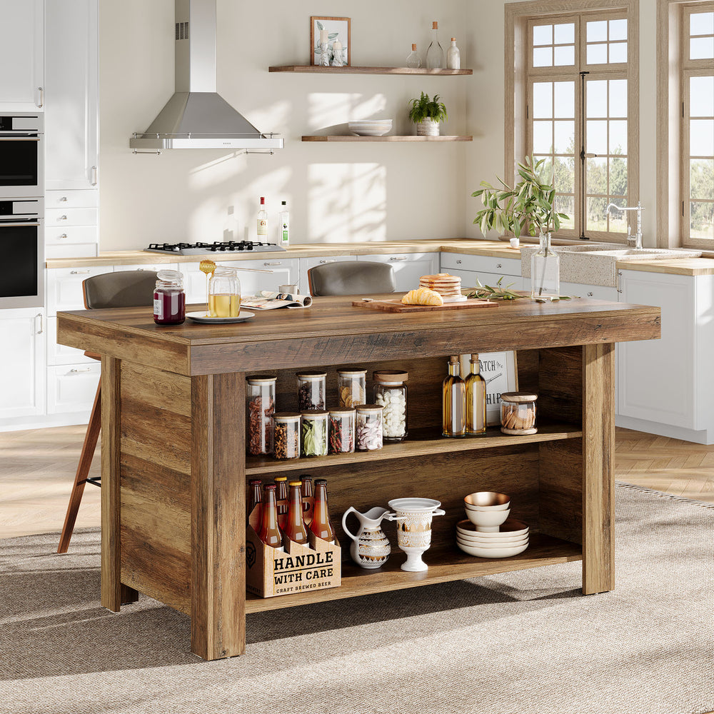 55" Kitchen Island, 3-Tier Island Table Counter Height Bar Table-Tribesigns